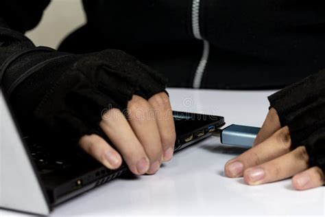 Hacker Using USB Flash Drive For Theft The Information Stock Image Image Of Computer