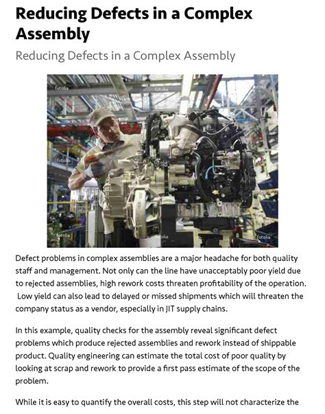 reducing defects in a complex assembly
