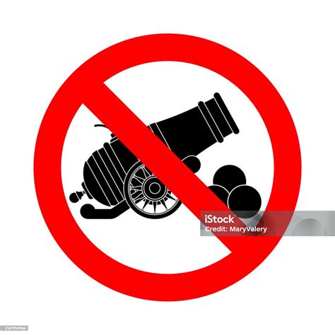 대포 표지판을 중지하십시오 총 캐리지 기호가 있는 금지 금지 도로 표지판 캐리지 건 없음 경계 표지에 대한 스톡 벡터 아트 및