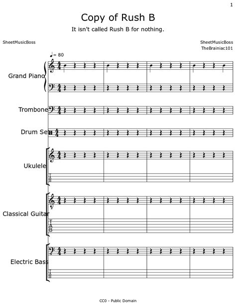 Copy Of Rush B Sheet Music For Piano Trombone Drum Set Ukulele