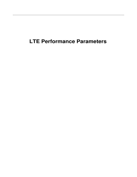 LTE Performance Parameters Configuration Optimization