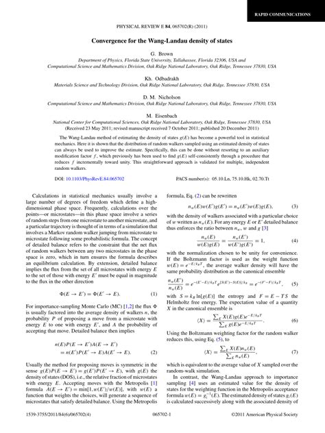 Pdf Convergence For The Wang Landau Density Of States