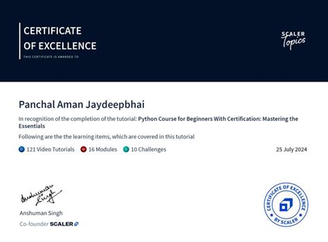 Aman Panchal On Linkedin Certificate Of Excellence For Python
