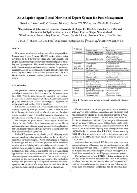 Pdf An Adaptive Agent Based Distributed Expert System For Pest Management
