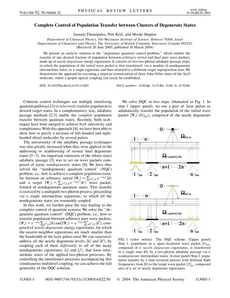 Pdf Complete Control Of Population Transfer Between Clusters Of Degenerate States