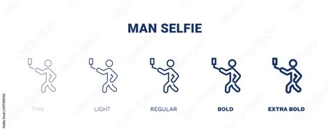 Man Selfie Icon Thin Light Regular Bold Black Man Selfie Icon Set
