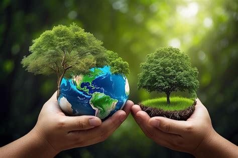 Premium Ai Image Tree In Two Hands With Very Different Environments
