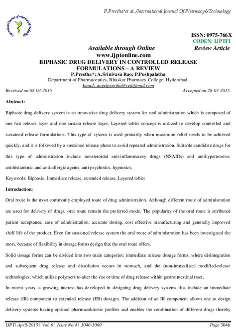 Pdf Biphasic Drug Delivery In Controlled Release Formulations A Review