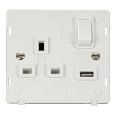 Click Scolmore 13a 1g Switched Socket With 2 1a Usb Outlet Insert White