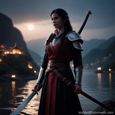 Nighttime River Scene With Mitsuri From Demon Slayer Stable Diffusion Online