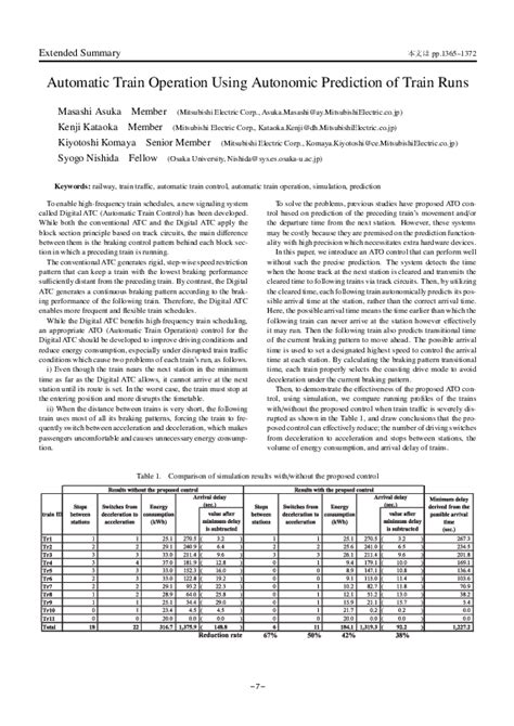 Pdf Automatic Train Operation Using Autonomic Prediction Of Train Runs Masashi Asuka