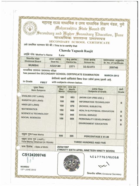ssc passing certificate pdf