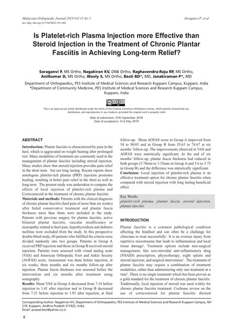 Pdf Is Platelet Rich Plasma Injection More Effective Than Steroid Injection In The Treatment