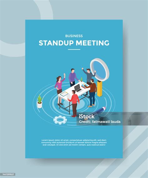 잡지 표지 및 포스터 인쇄를 위한 배너 및 전단지 템플릿에 대한 작업 공간에 대한 모임 사람들 팀워크 토론 스크럼에 대한 스톡
