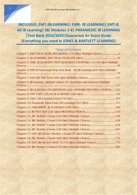 INCLUSIVE EMT JBLEARNING EMR JB LEARNING EMT B All JB Learning JBL Modules PARAMEDIC