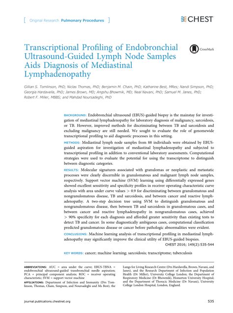 Pdf Transcriptional Profiling Of Endobronchial Ultrasound Guided Lymph Node Samples Aids