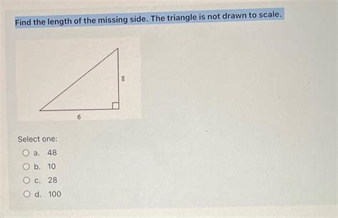 solved find the length of the missing side the triangle is
