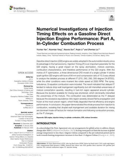 Pdf Numerical Investigations Of Injection Timing Effects On A