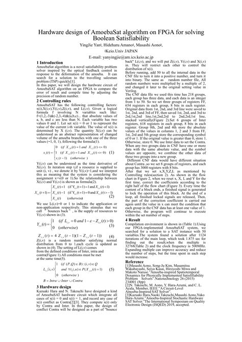 Pdf Hardware Design Of Amoebasat Algorithm On Fpga For Solving Boolean Satisfiability