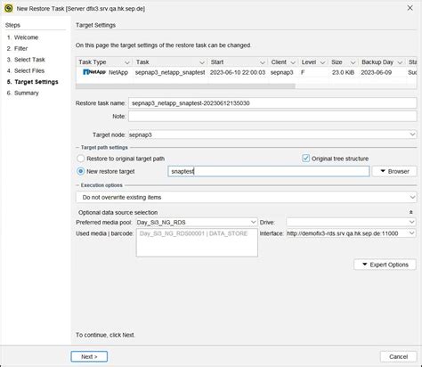 source netapp nfs restore sepsesam