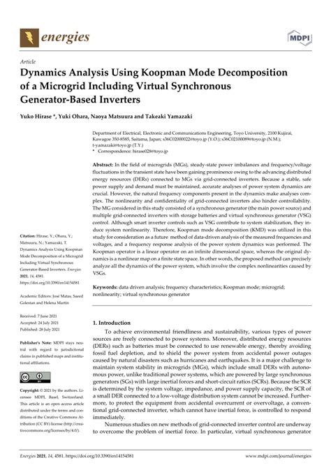 Pdf Dynamics Analysis Using Koopman Mode Decomposition Of A Microgrid Including Virtual