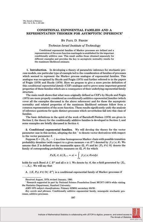 Pdf Conditional Exponential Families And A Representation Theorem For Asympotic Inference