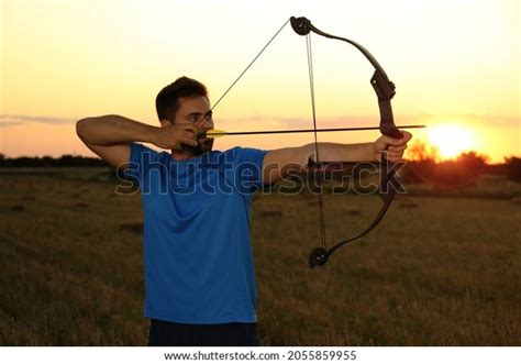 Man Bow Arrow Practicing Archery Field Stock Photo Shutterstock