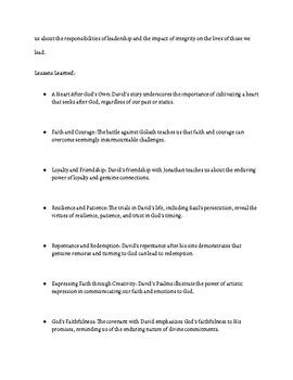 King David Biography With Questions Christian Bible Activity