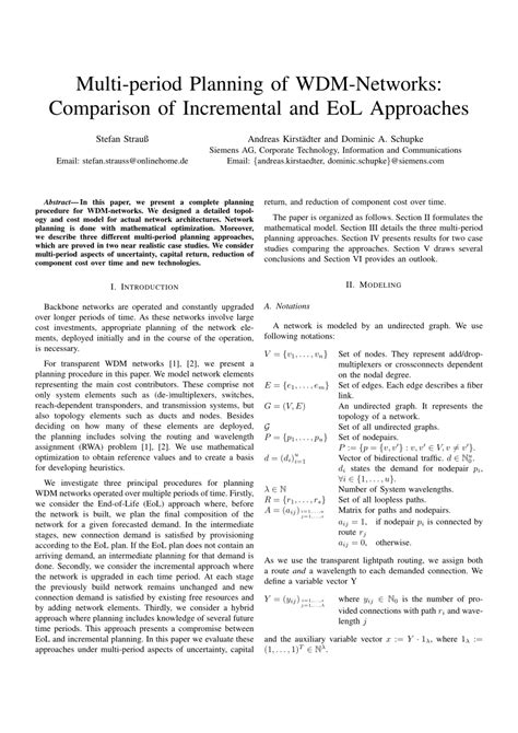 Pdf Multi Period Planning Of Wdm Networks Comparison Of Incremental And Eol Approaches