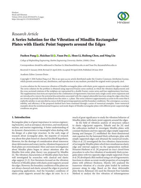 Pdf A Series Solution For The Vibration Of Mindlin Rectangular Plates With Elastic Point
