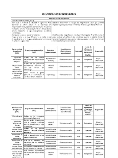 Formato Identificaci N De Necesidades Kits 1 Pdf