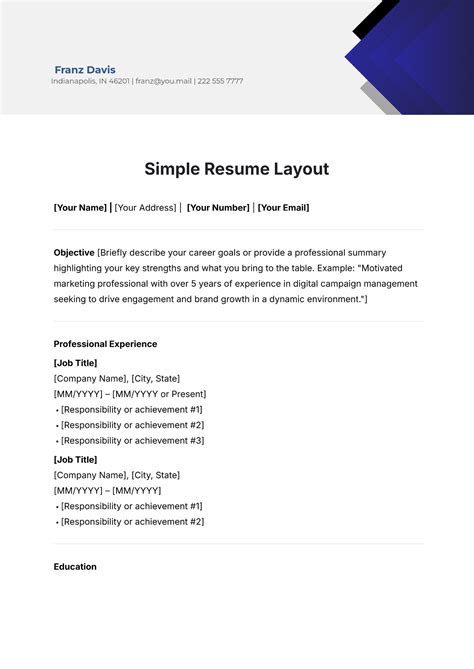 Free Simple Resume Layout Template To Edit Online