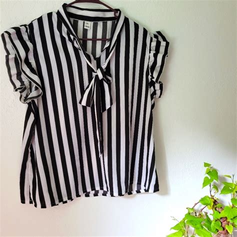 Tops Black And White Stripes Blouse With Bow Vintage Style Poshmark