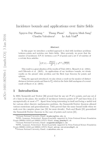 Pdf Incidence Bounds And Applications Over Finite Fields