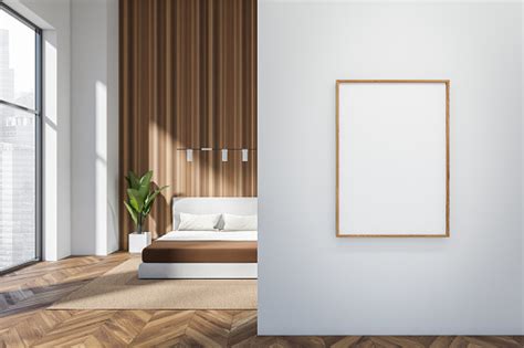 침대와 탁 트인 창문이있는 현대적인 침실 인테리어 모형 프레임 0명에 대한 스톡 사진 및 기타 이미지 0명 3차원 형태 가구 Istock