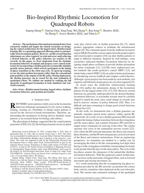 bio inspired rhythmic locomotion for quadruped robots pdf