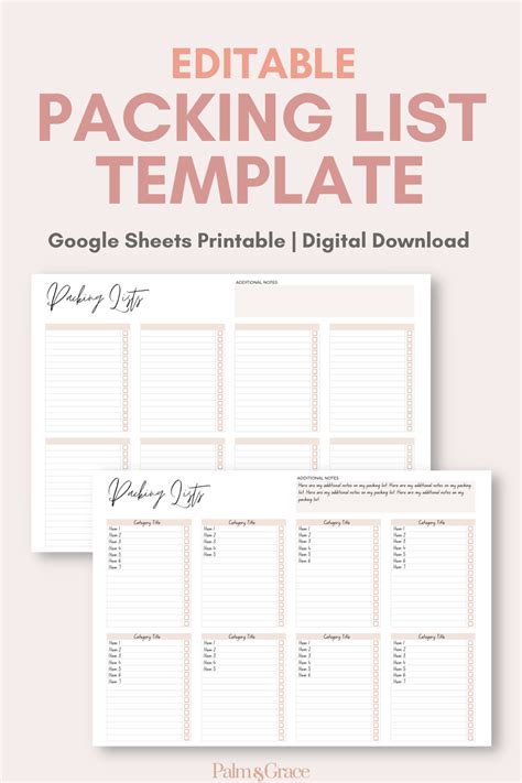 Editable Packing List PRINTABLE Spreadsheet Packing List Etsy Packing List Template