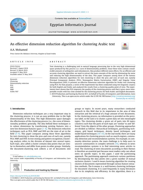 Pdf An Effective Dimension Reduction Algorithm For Clustering Arabic Text