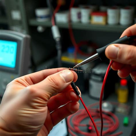 A Hand Holding A Circuit Tester With Probes Measuring Resistance Across A Resistor In A Lab