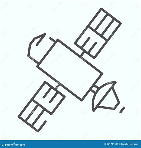 Satellite Thin Line Icon Space Communication System Broadcasting With Antenna Stock Vector