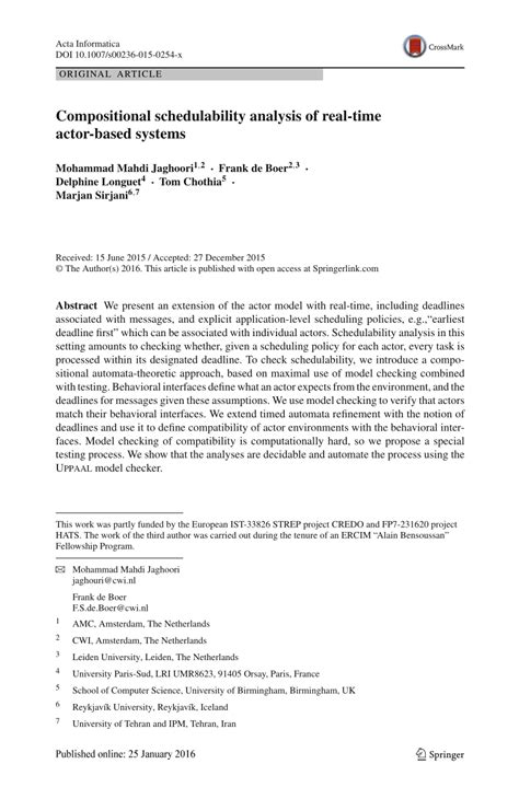 Pdf Compositional Schedulability Analysis Of Real Time Actor Based Systems