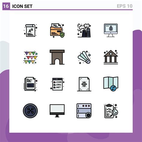 Universal Icon Symbols Group Of 16 Modern Flat Color Filled Lines Of Paper Festival Gas Security
