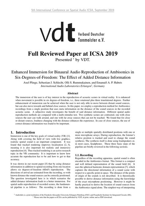 Pdf Enhanced Immersion For Binaural Audio Reproduction Of Ambisonics In Six Degrees Of Freedom