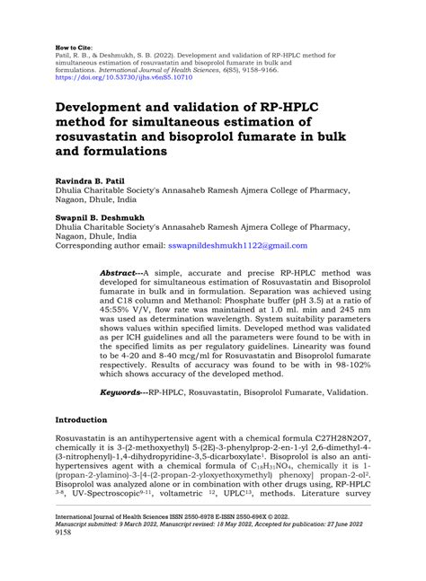 Pdf Development And Validation Of Rp Hplc Method For Simultaneous Estimation Of Rosuvastatin