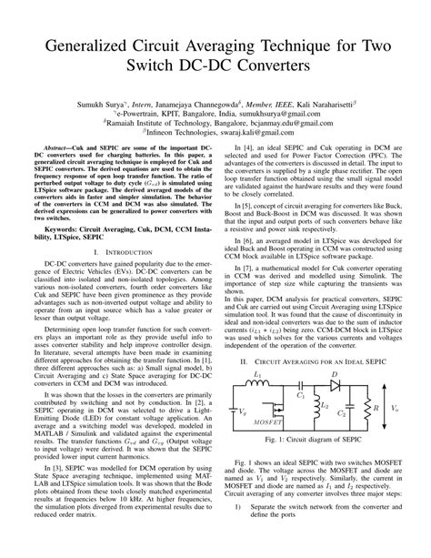 Pdf Generalized Circuit Averaging Technique For Two Switch Dc Dc Converters