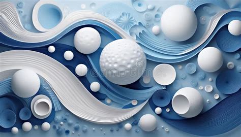 Modern 3d Abstract Blue And White Background With Layered Paper Dynamic Waves Circular Spheres
