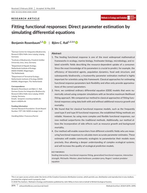 PDF Fitting Functional Responses Direct Parameter Estimation By Simulating Differential Equations