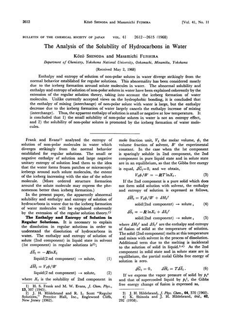Pdf The Analysis Of The Solubility Of Hydrocarbons In Water