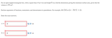 solved for an open topped rectangular box with a square
