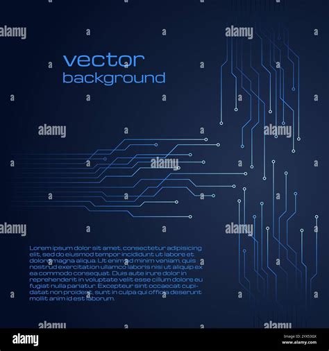 Abstract Technological Dark Blue Background With Elements Of The Microchip Circuit Board